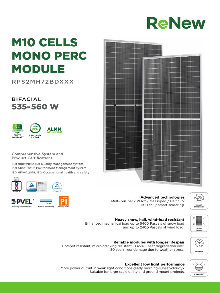 Renew Datasheet-M-10 144 Bifacial - 29 Apr24 | PDF | Photovoltaics | Solar Cell