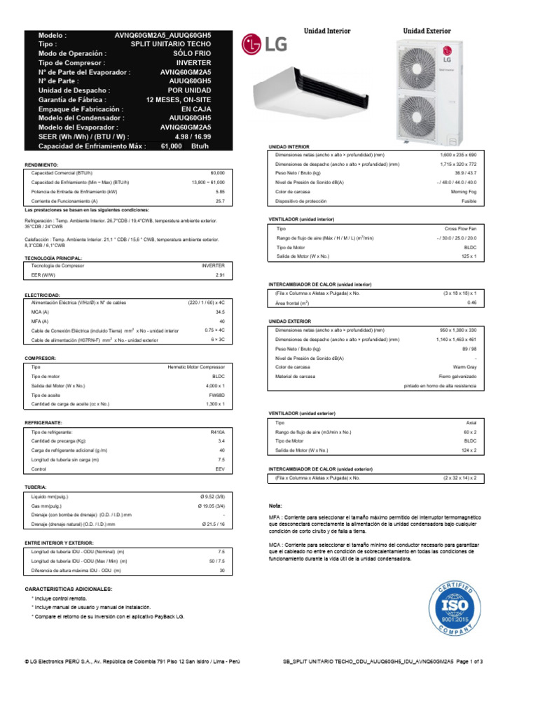 Ficha Tecnica 60,000 Btu FS LG | PDF | Ingeniería mecánica | Tecnología ...
