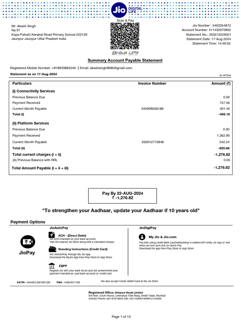 My - Bill - 10 Aug, 2024 - 15 Aug, 2024 - 778710492743-1 | PDF | Credit ...