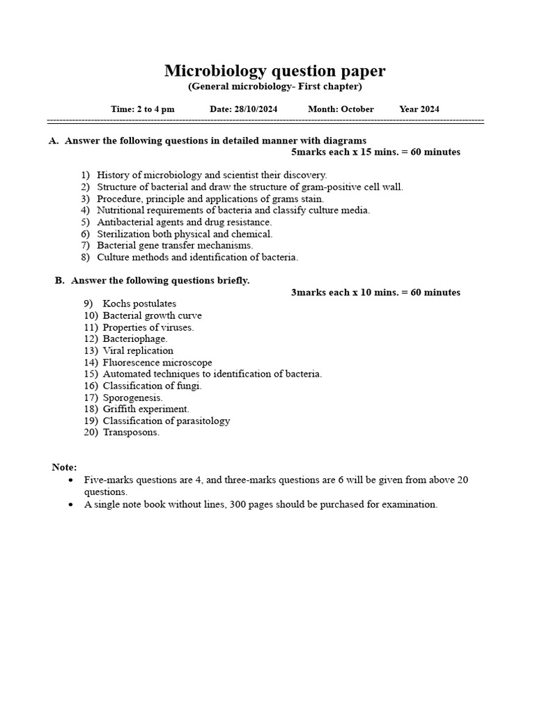 2024 Microbiology Exam Question Paper | PDF