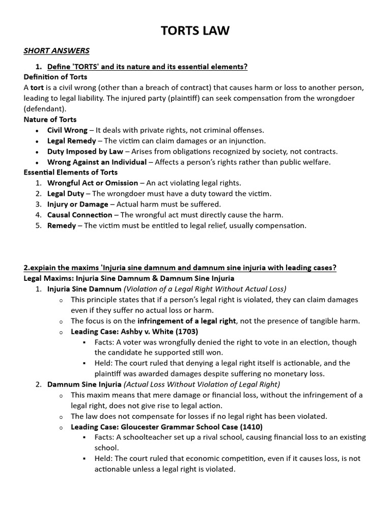 Understanding Torts Law and Key Concepts | PDF | Defamation | Tort