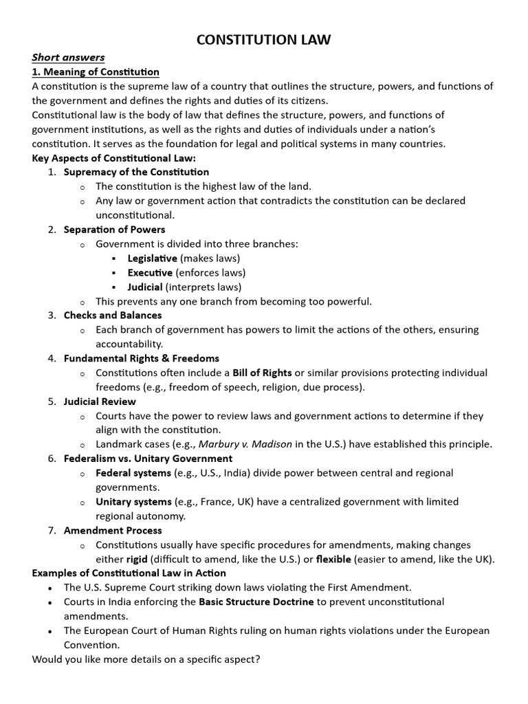 Constitution Law Short Answers Sem 1 Part A | PDF | Rule Of Law | Ex ...
