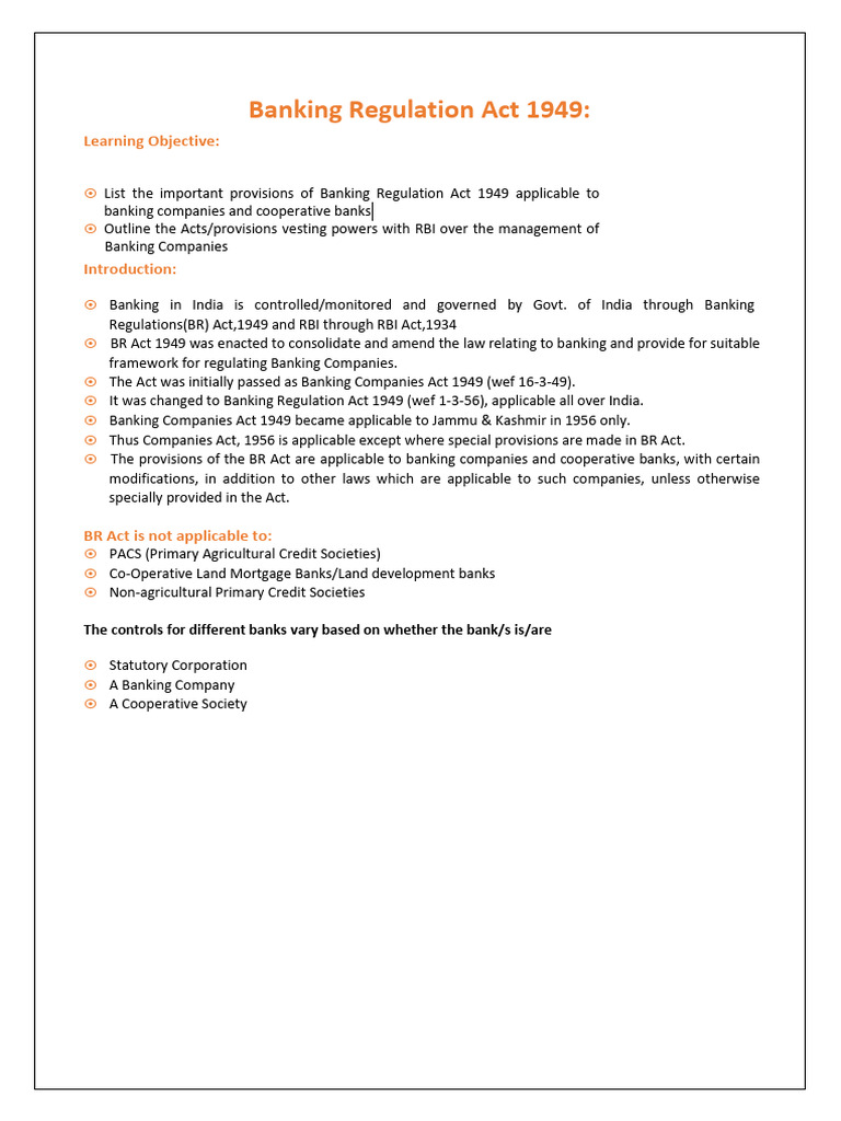 Banking Regulation Act | PDF | Banks | Reserve Bank Of India