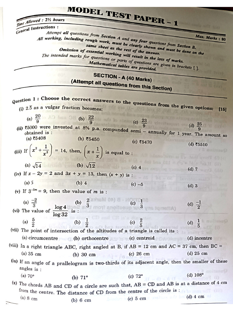 Model Paper 1-std 9 | PDF