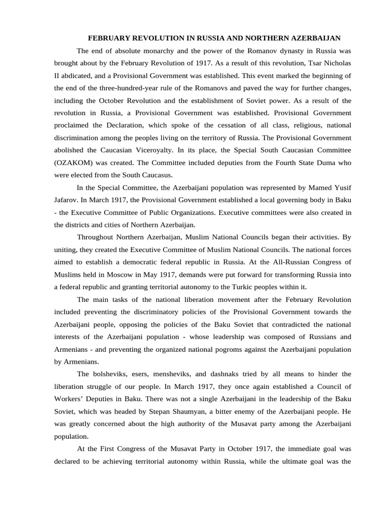 597 17 February Revolution in Russia and North Azerbaijan | PDF ...