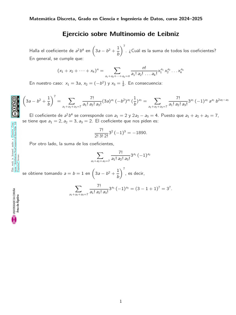 Ejercicio Multinomio Leibniz | PDF | Matemáticas | Álgebra