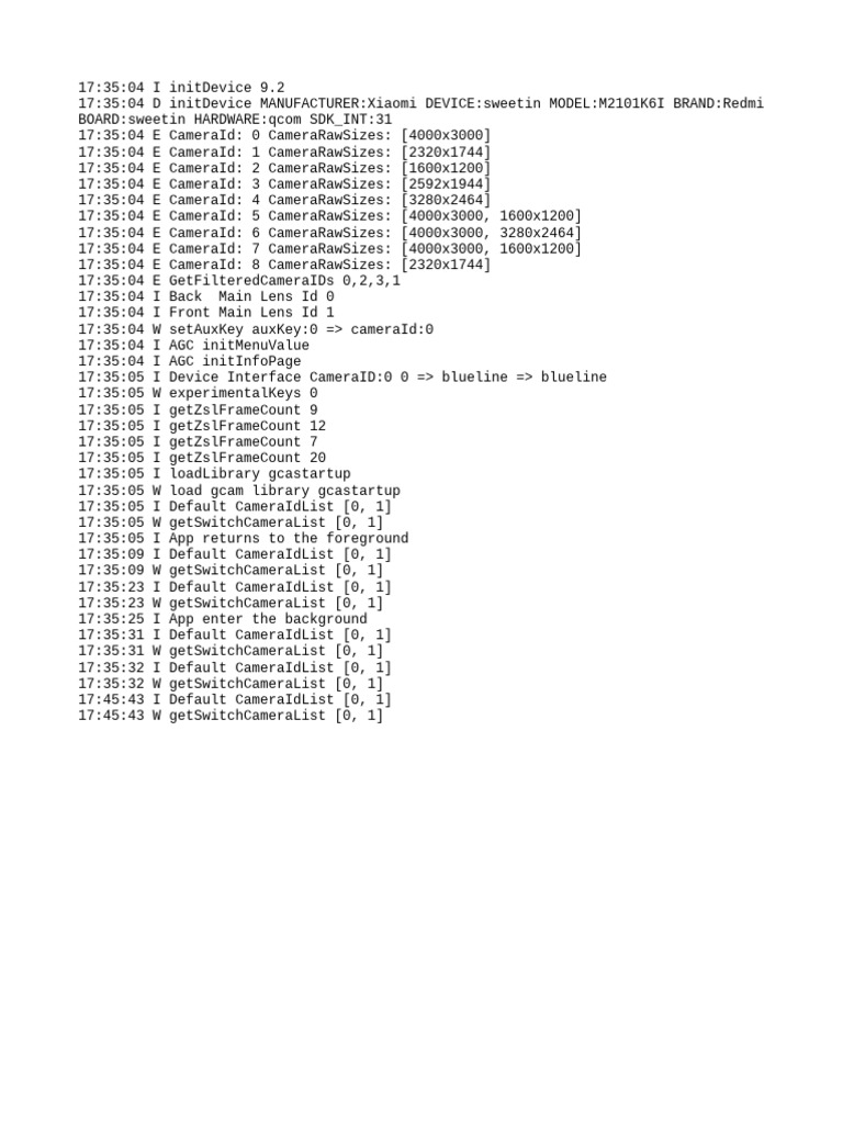 Xiaomi Redmi Camera Initialization Log | PDF