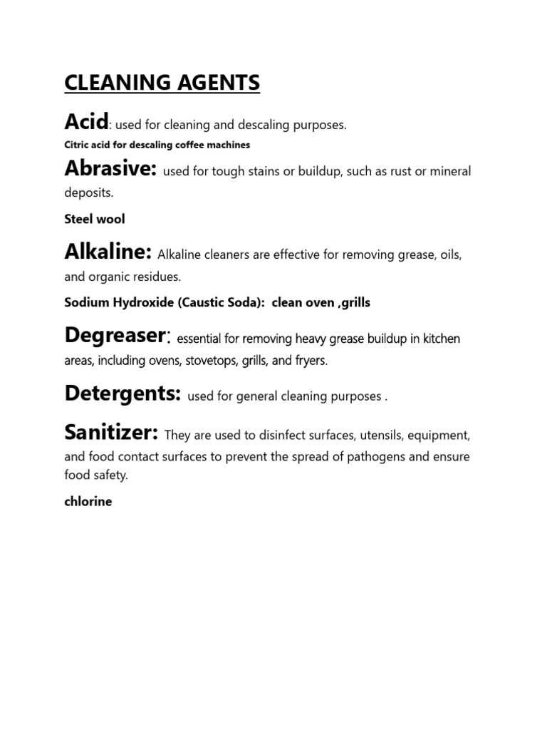 Essential Cleaning Agents for Food Safety | PDF