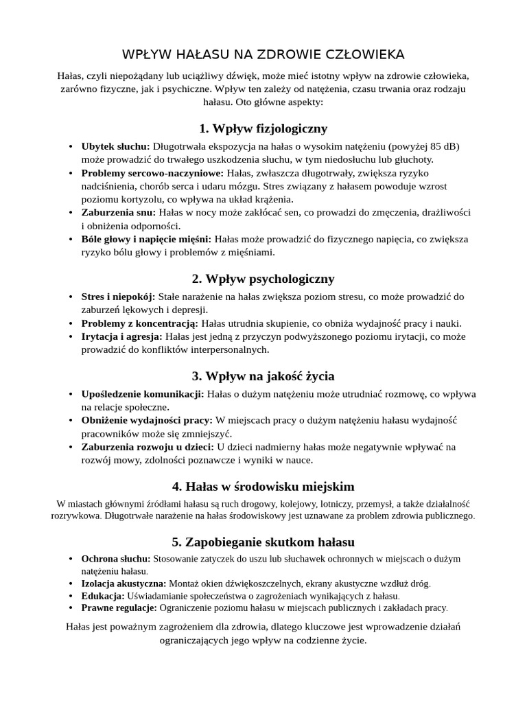 Wpływ Hałasu Na Zdrowie Człowiekab | PDF