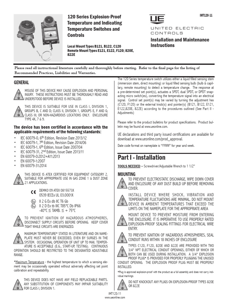 UE120 Series Temperature Switch Guide | PDF | Switch | Electrical Wiring