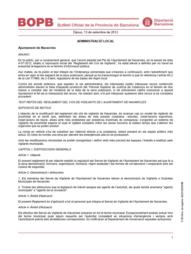 Reglament Cos Vigilants | PDF