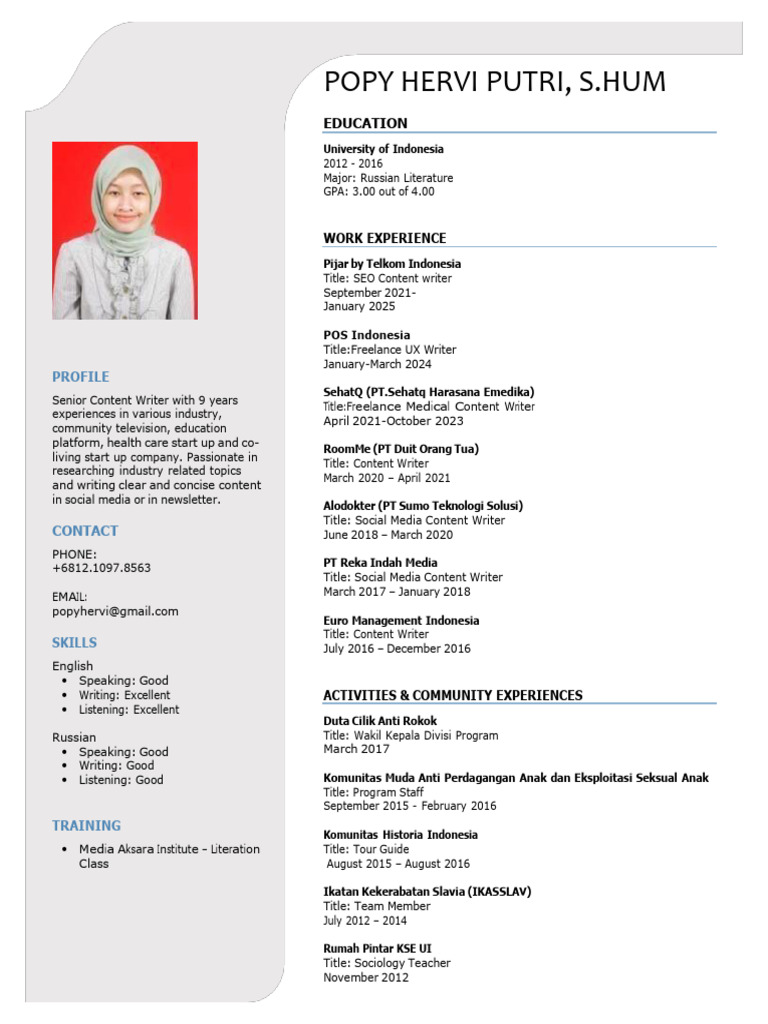 Resume - Popy Hervi Putri S.hum | PDF