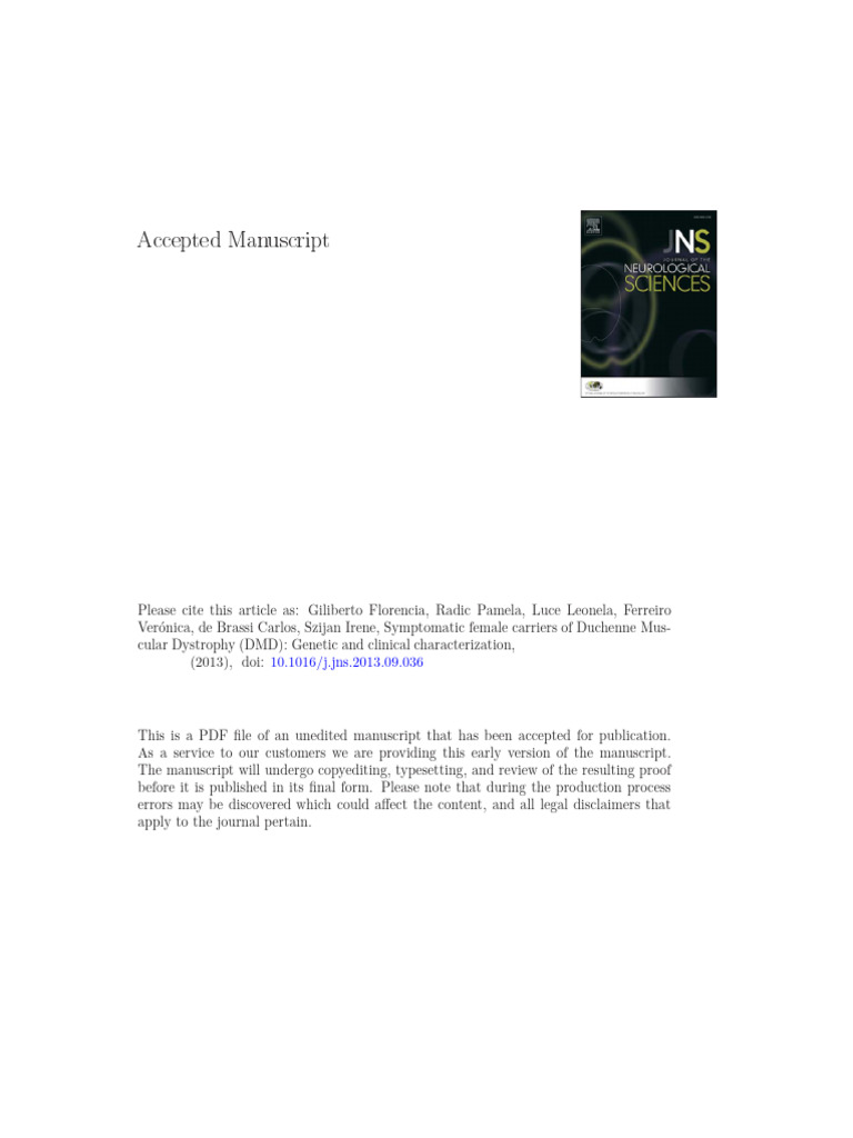Symptomatic Female Carriers of DMD | PDF | Biochemistry | Chemistry