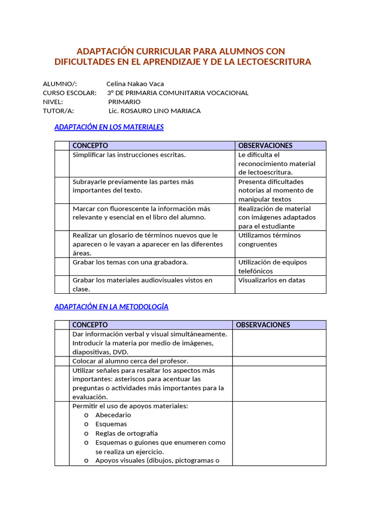 ADAPTACIÓN CURRICULAR PARA ALUMNOS CON DIFICULTADES EN EL APRENDIZAJE Y ...
