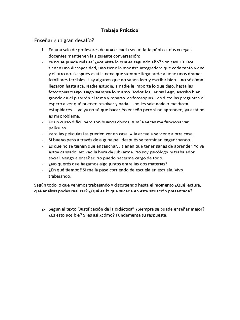Trabajo Pr-Ctico. La Ense-Anza | PDF