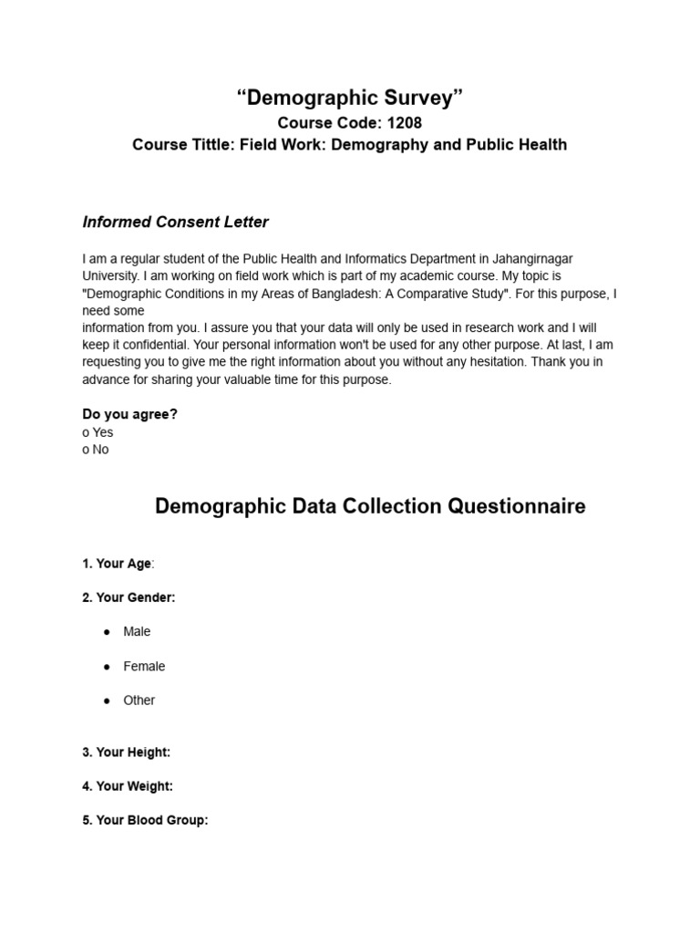 Demography Field Work 4 | PDF