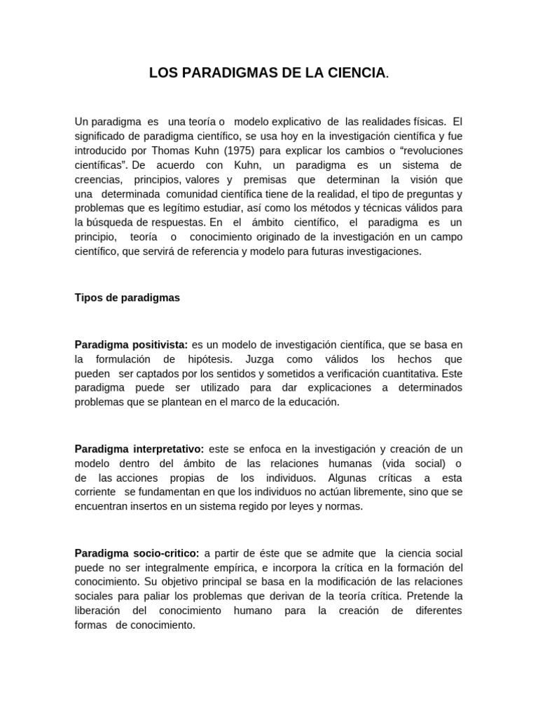 Paradigmas Científicos y sus Tipos | PDF | Paradigma | Teoría