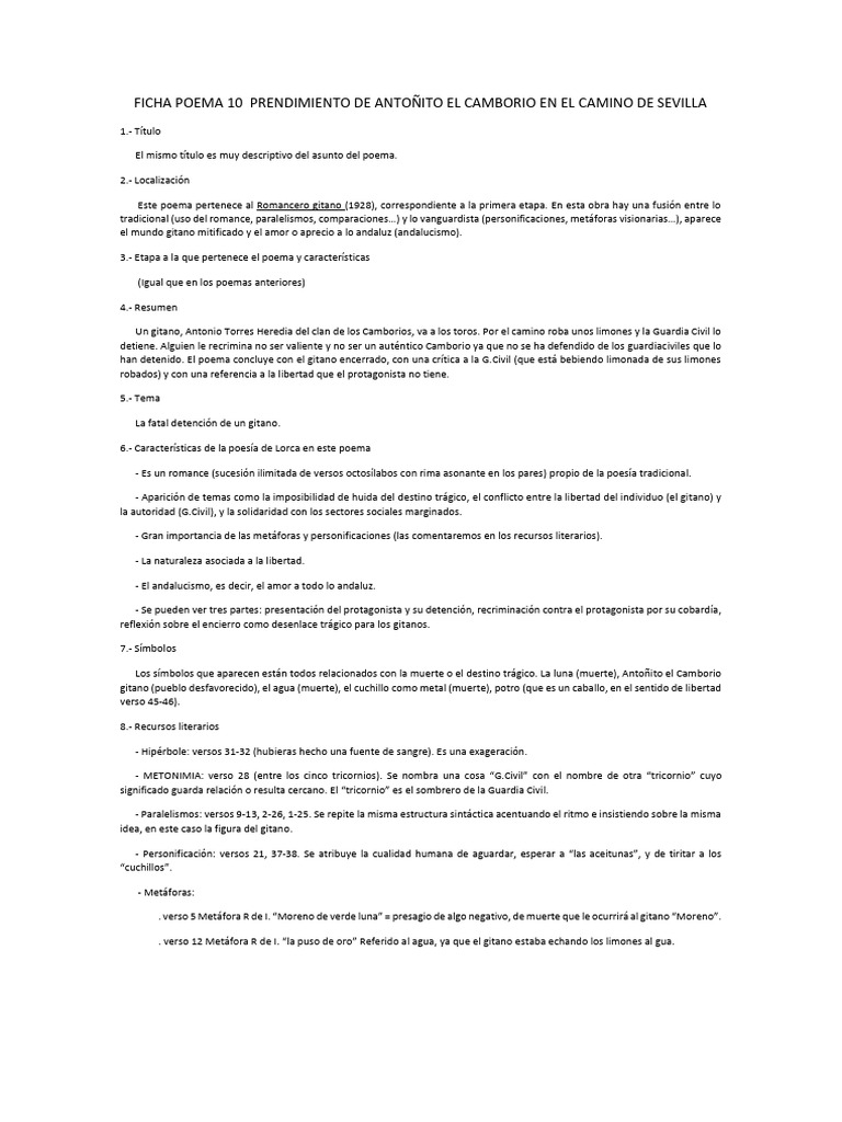 Fficha Poema 10 Prendimiento de Antoã Ito El Camborio en El Camino de ...