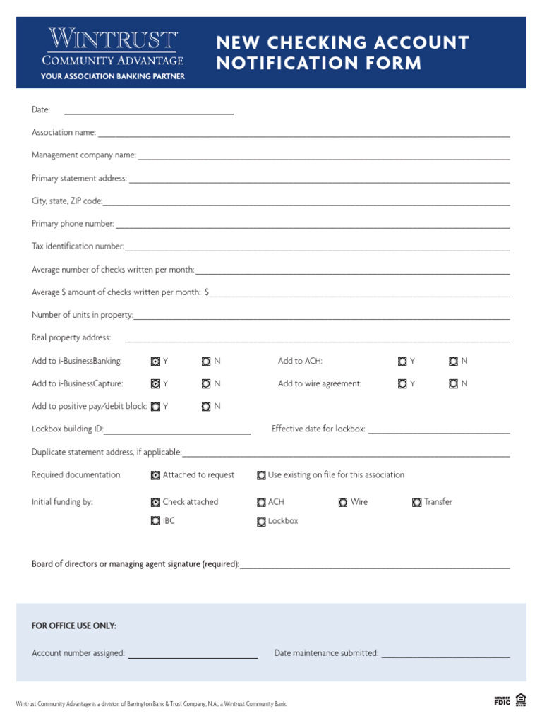 New Checking Account Notification Form | PDF