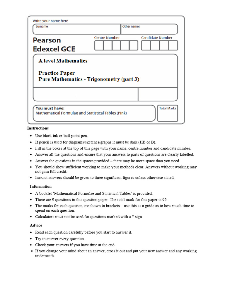 trig part 3 questions - a level maths edexcel | PDF | Applied ...