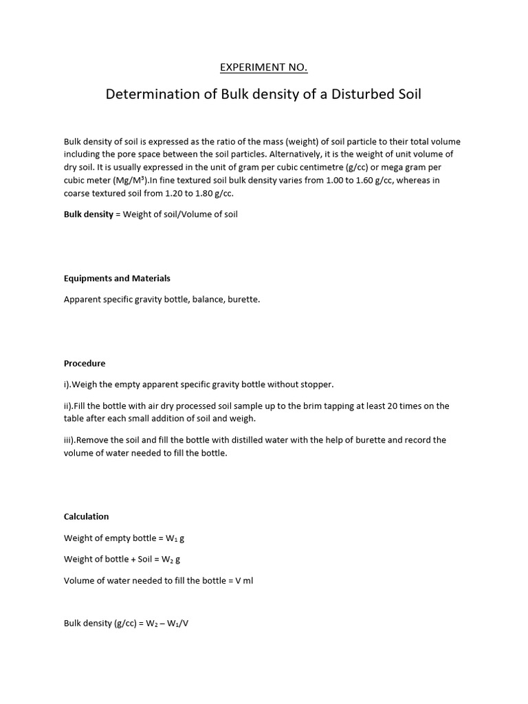 Soil Bulk Density Measurement Guide | PDF