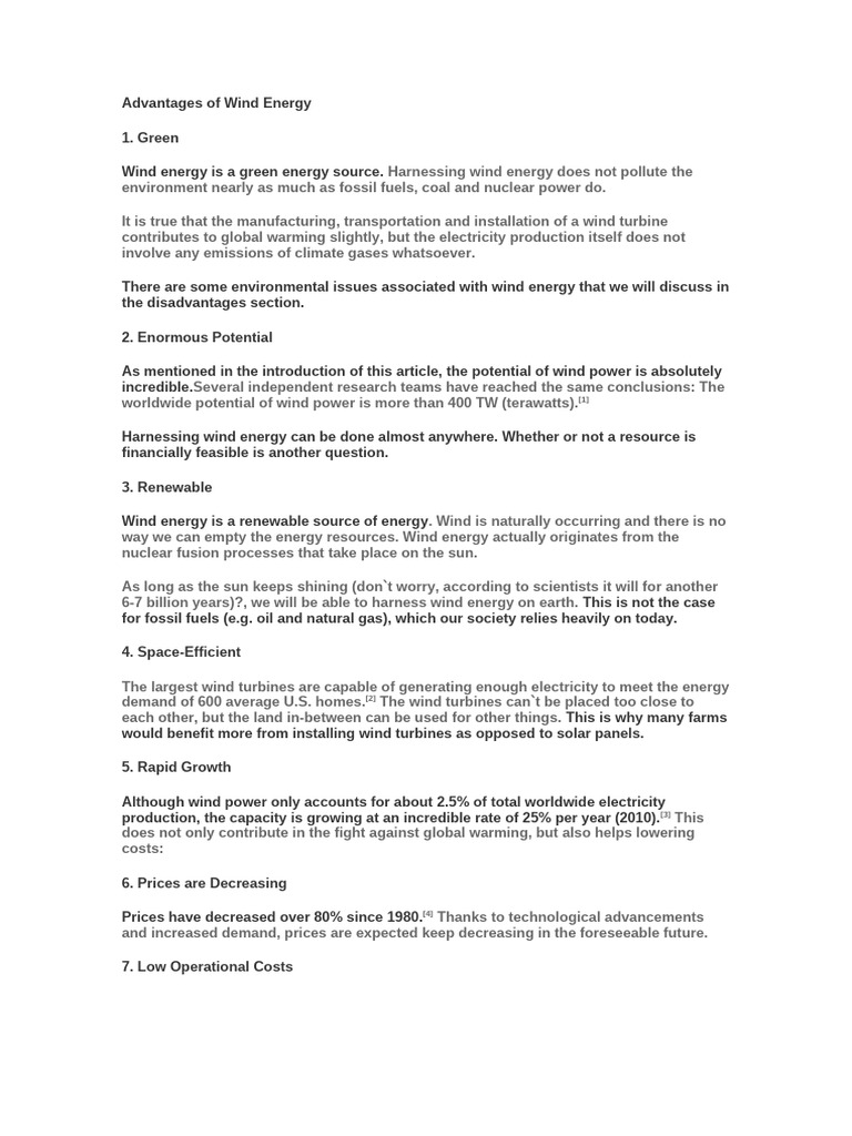Benefits and Drawbacks of Wind Energy | PDF | Wind Power | Energy ...