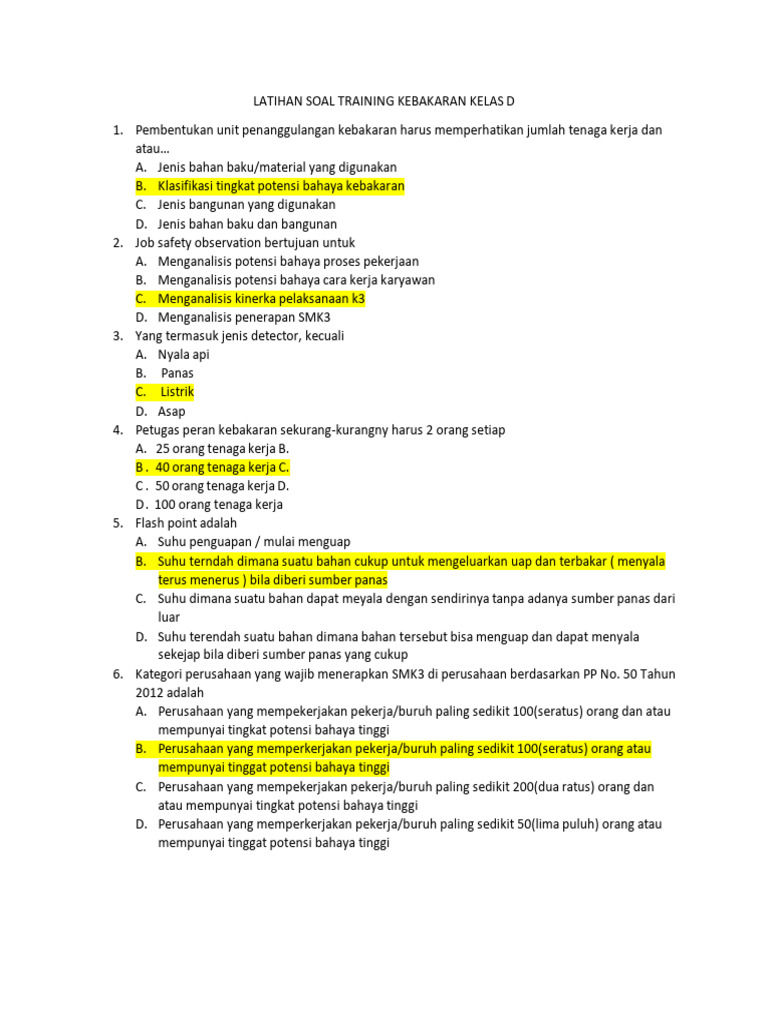 SOAL TRAINING KEBAKARAN KELAS D Isi | PDF