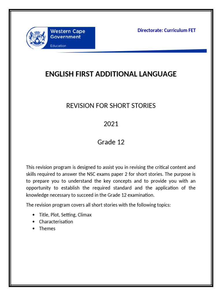 Short Stories Revision FINAL | PDF | Metaphor
