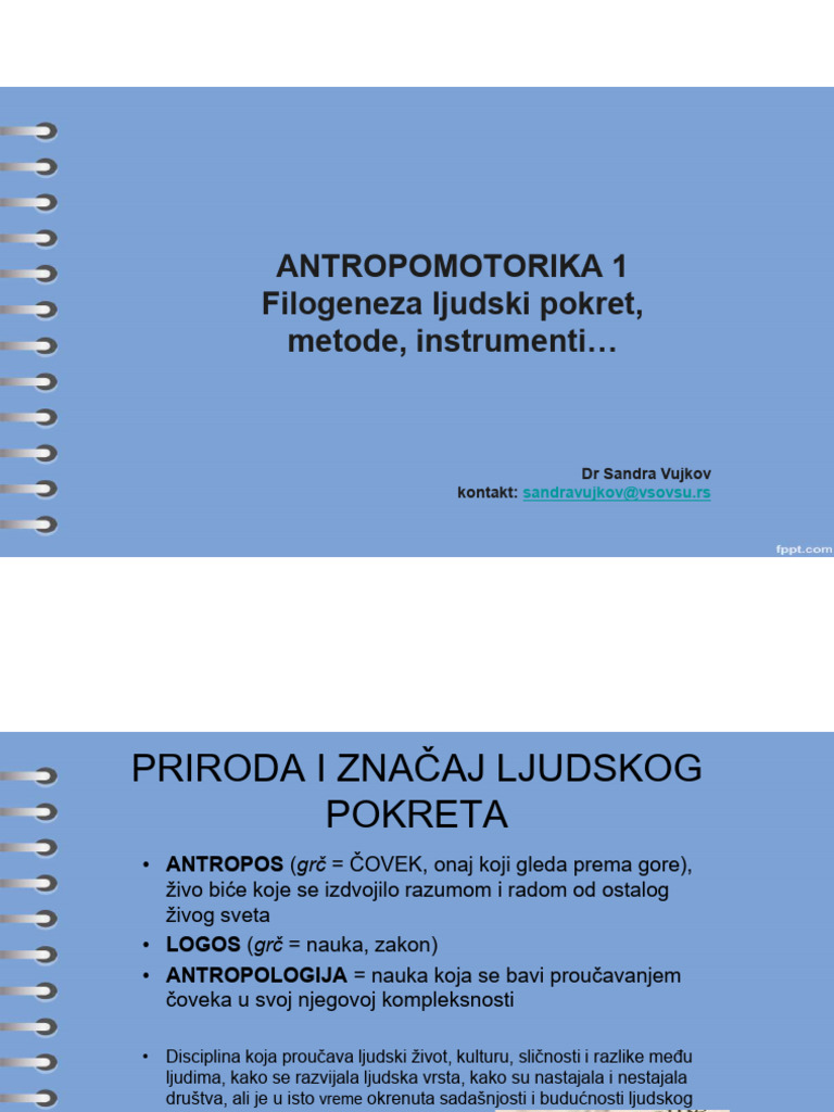 ANTROPOMOTORIKA 1 Filogeneza Ljudski Pok | PDF