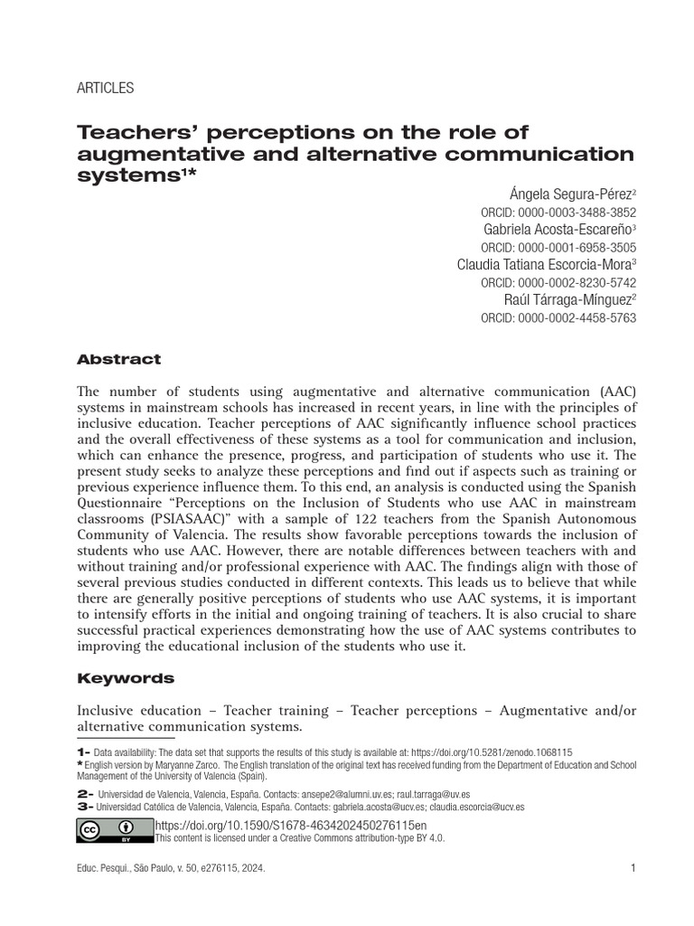Teacher Perceptions of AAC Systems | PDF | Validity (Statistics ...
