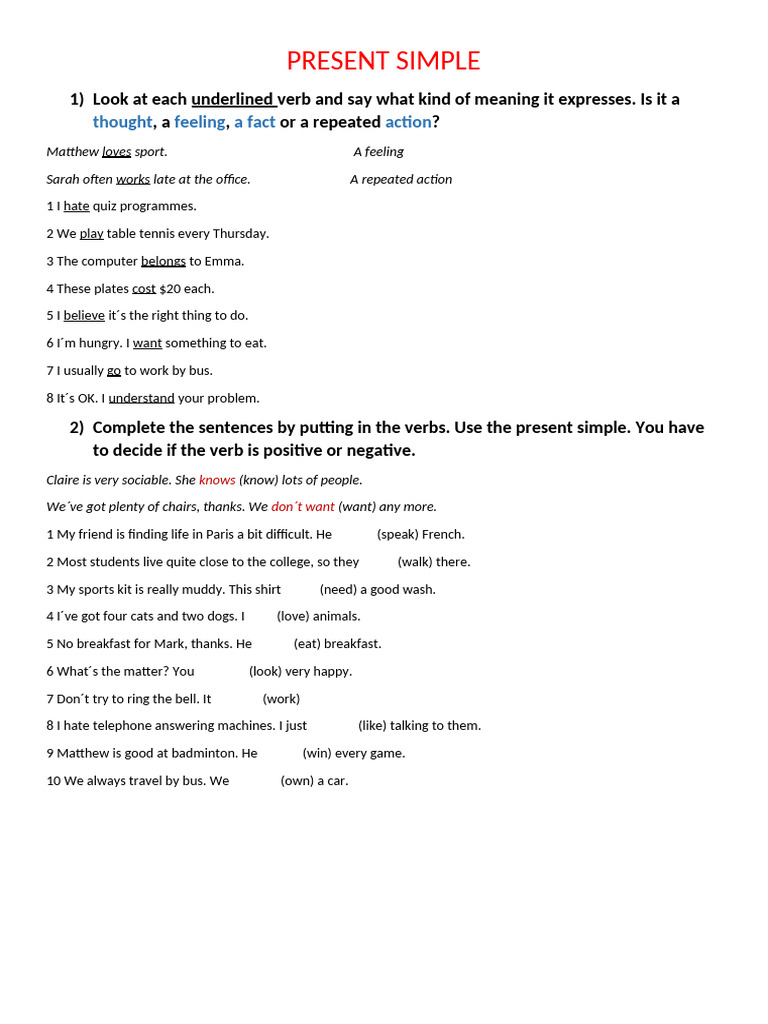 Ejercicio Present Simple | PDF