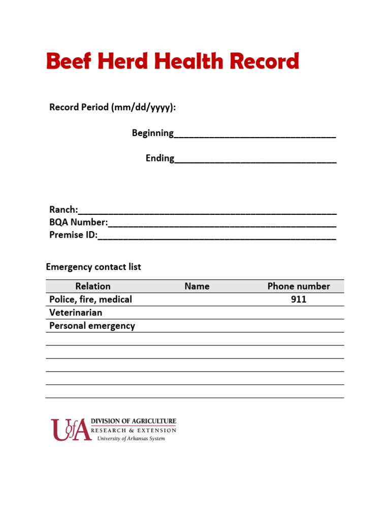 Beef Herd Health Record - V2 | PDF | Cattle | Injection (Medicine)