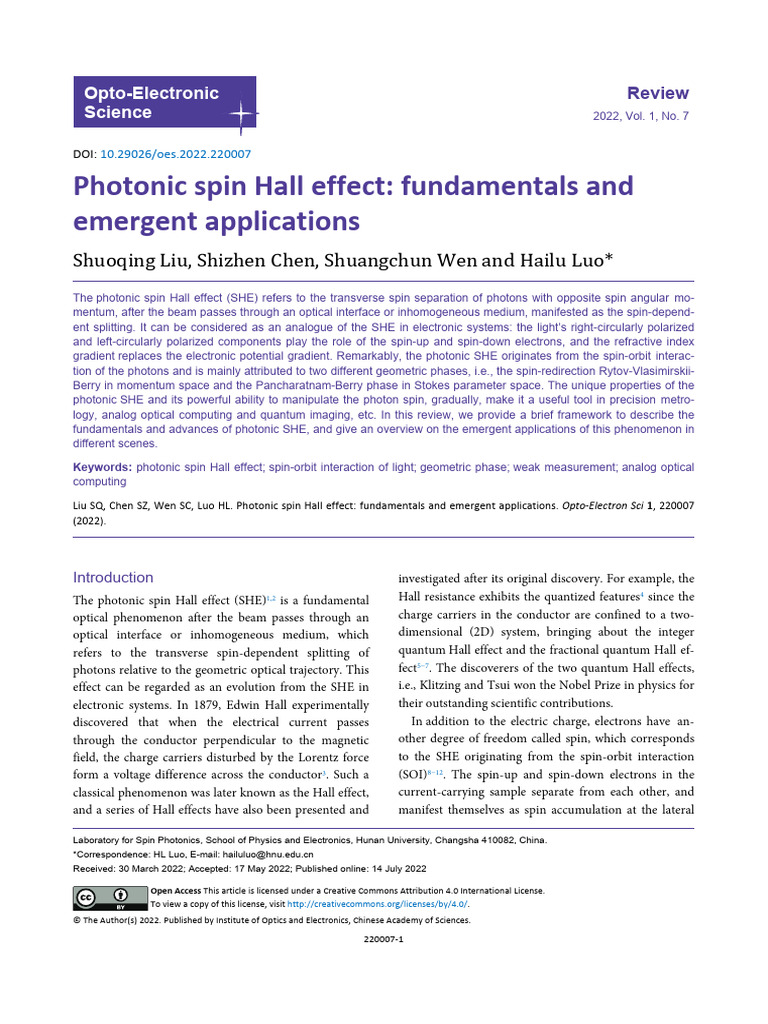 Photonic Spin Hall Effect Fundamentals | PDF | Polarization (Waves ...