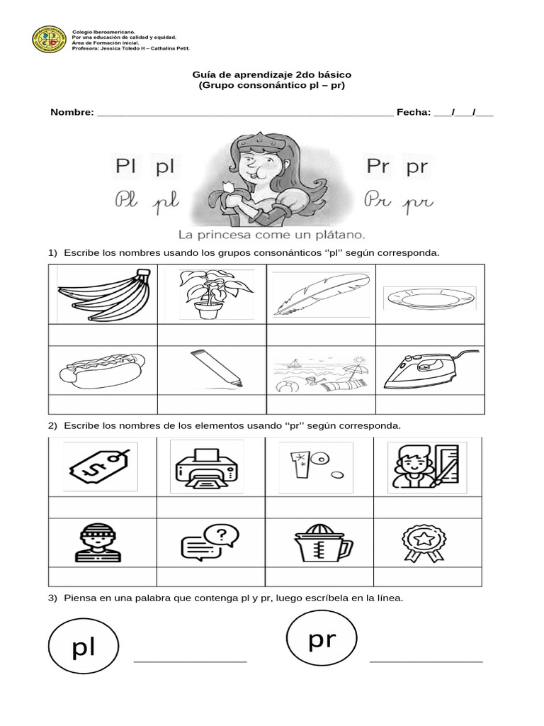 Guía Grupo Consonantico PL y PR | PDF