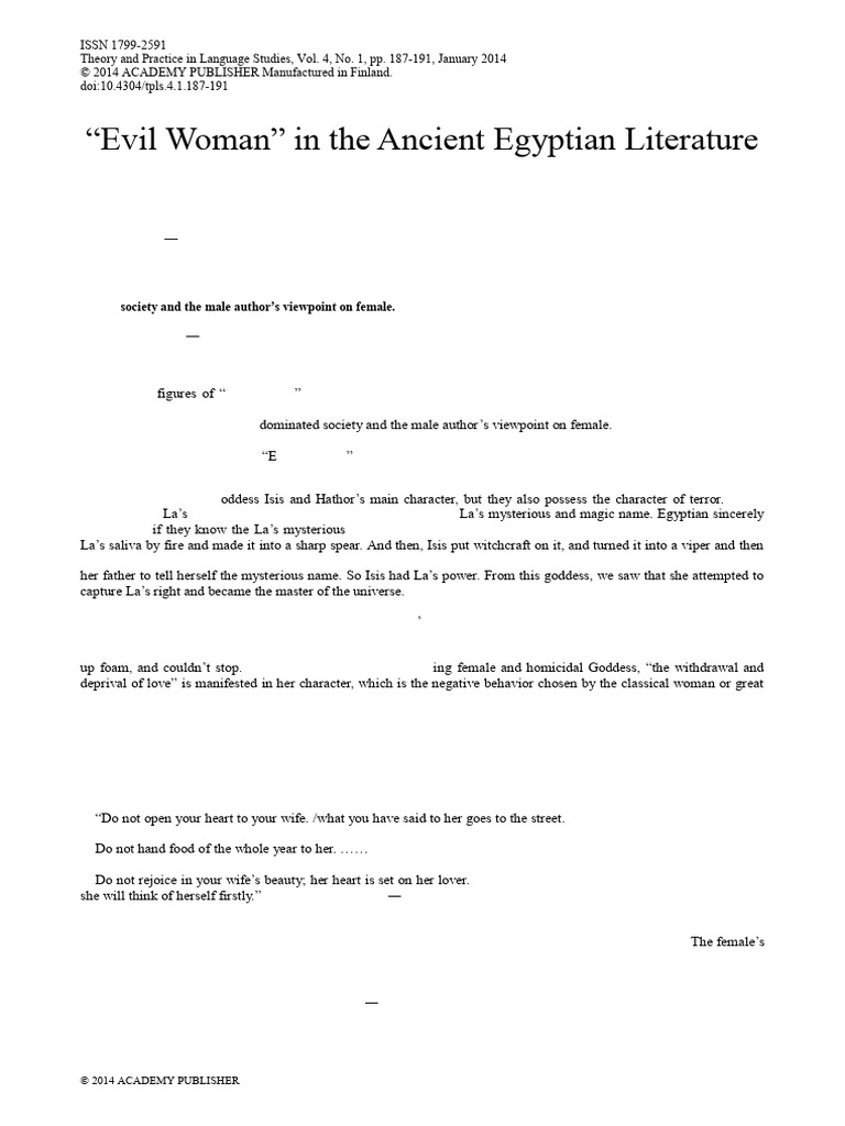 Evil Women in Ancient Egyptian Literature | PDF | Good And Evil | Isis