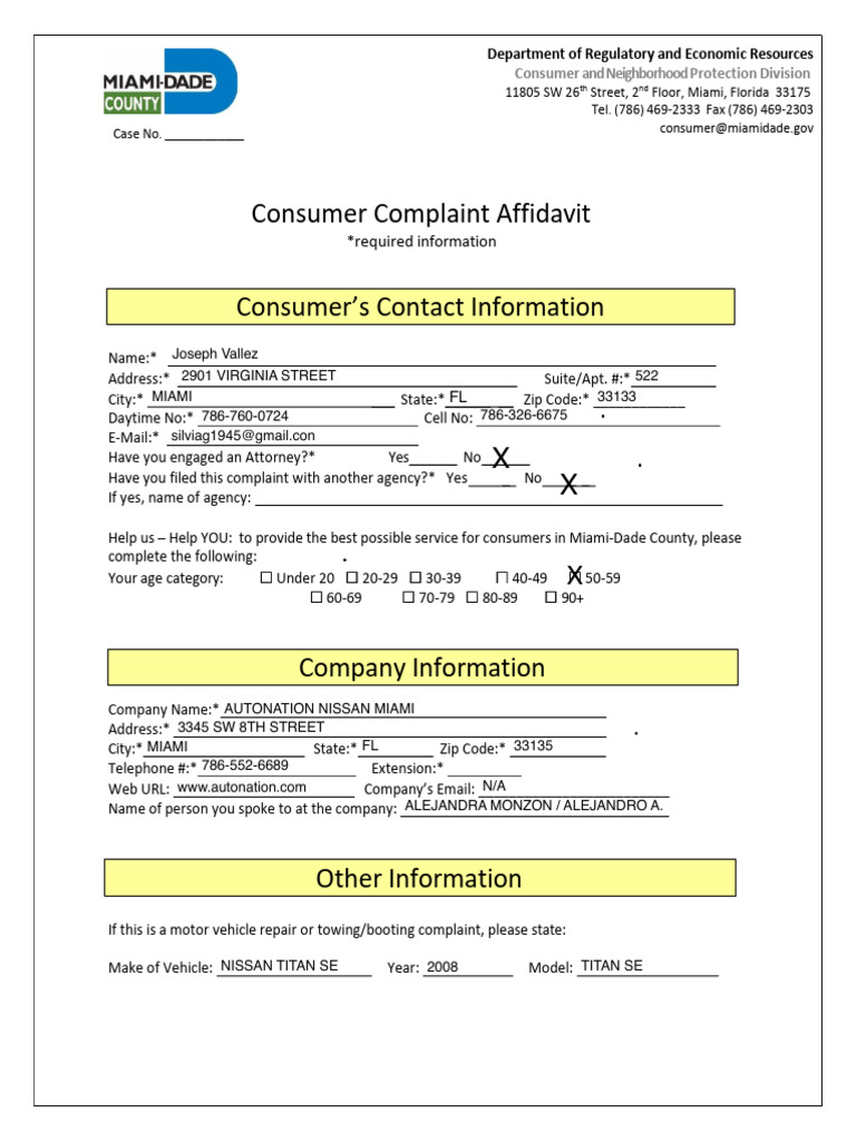 Consumer Complaint Affidavit | PDF | Affidavit | Complaint