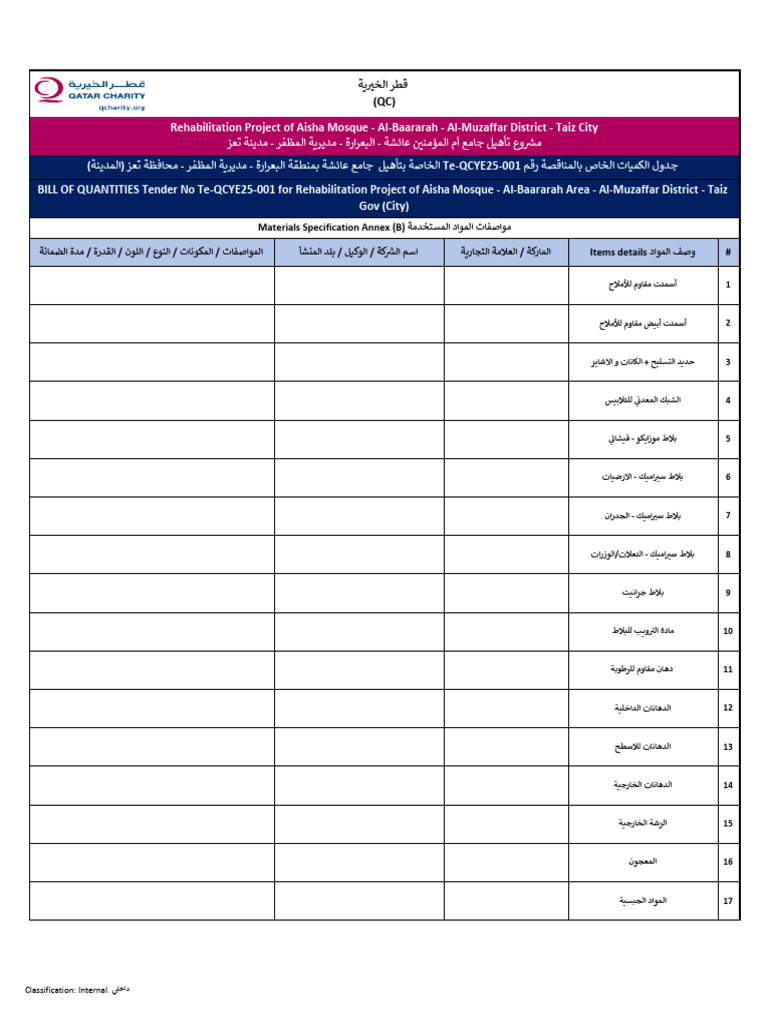 Annex B - Materials Specification-Aisha Mosque | PDF