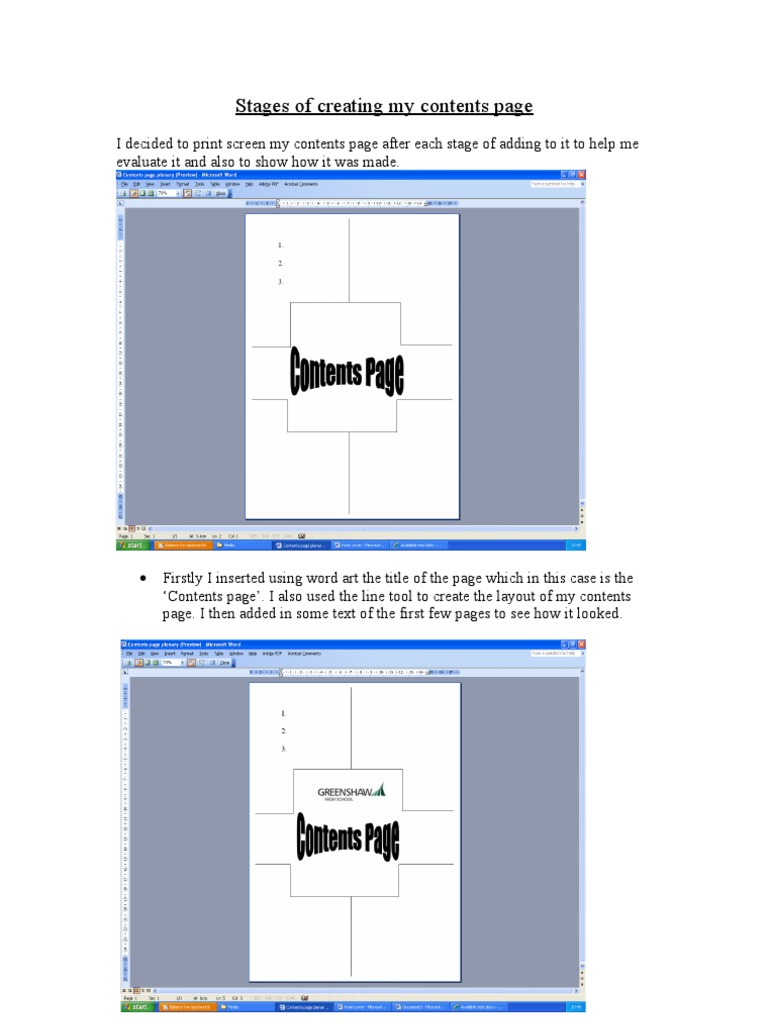 Steps to Create a Contents Page | PDF | Social Science | Art