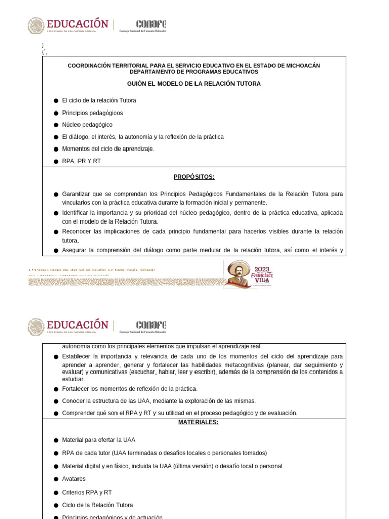 Guion La Relacion Tutora | PDF | Aprendizaje | Pedagogía