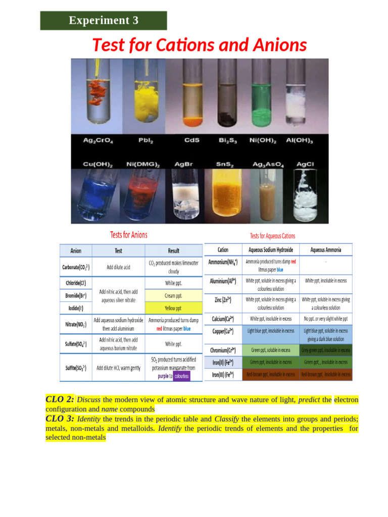 Test For Cations and Anions | PDF