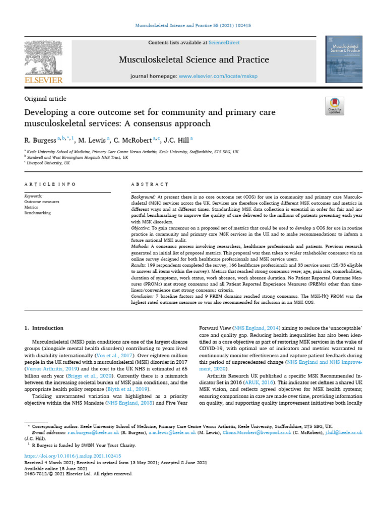 Developing A Core Outcome Set For Community and Primary Care ...