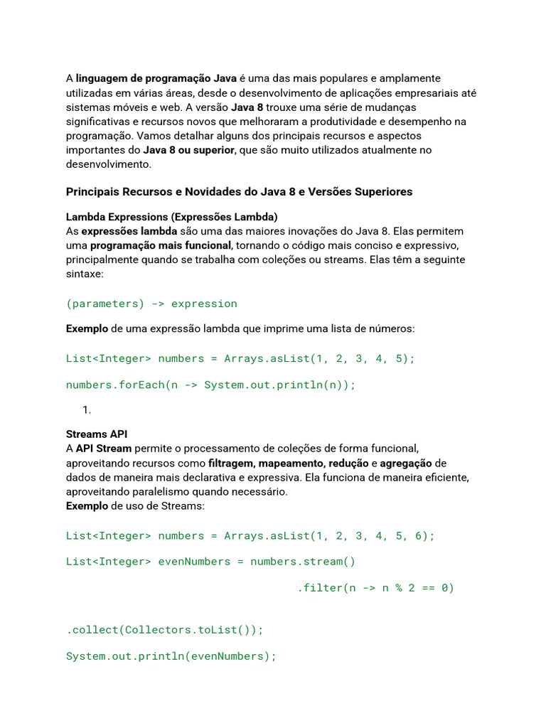 Linguagem de Programação Java, Versão 8 Ou Superior | PDF | Java ...