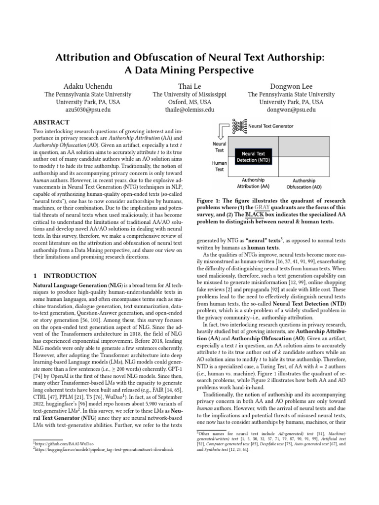 Attribution and Obfuscation of Neural Text | PDF | Statistical Classification | Machine Learning
