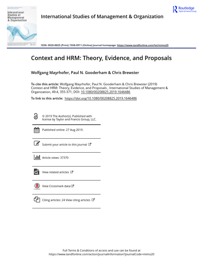 Context and HRM Theory Evidence and Proposals | PDF | Human Resource ...