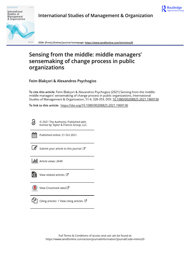 Sensing from the middle middle managers sensemaking of change process ...