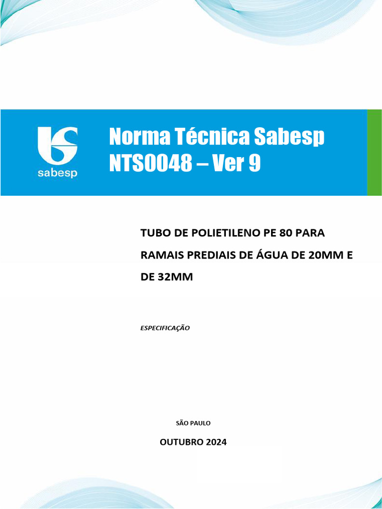Tubo PE 80 para Água: NTS0048 V.9 | PDF | Polímeros | Polietileno