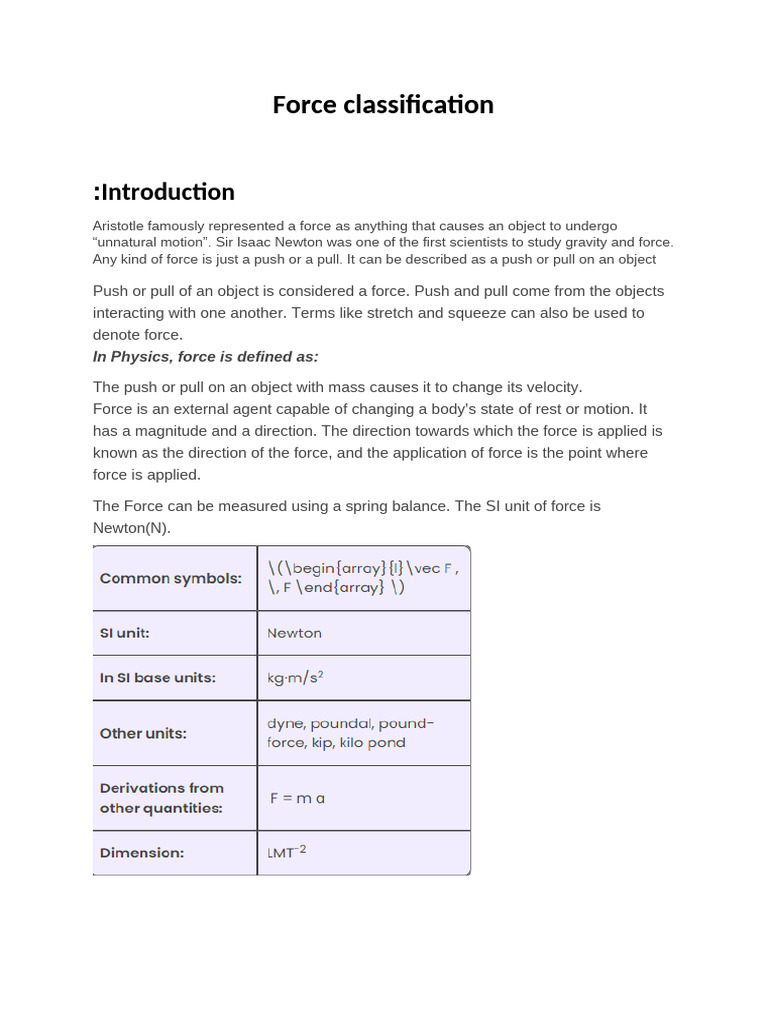 Force classification | PDF | Force | Acceleration