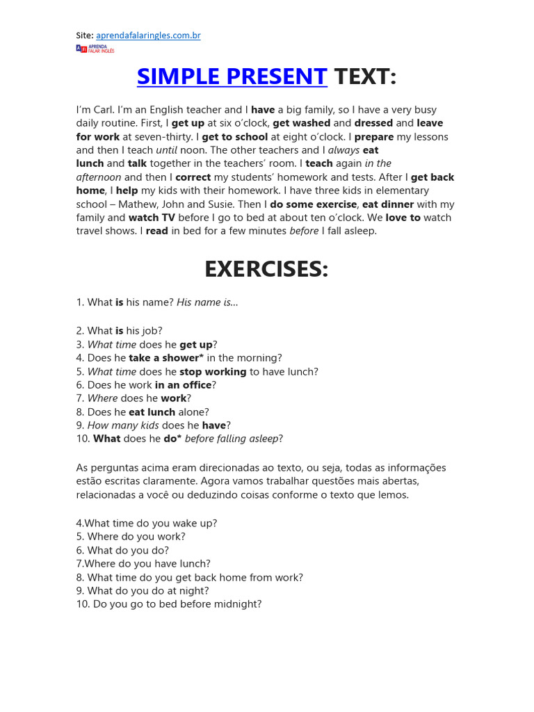 Simple Present Text Cópia | PDF | Cuisine | Eating Behaviors Of Humans