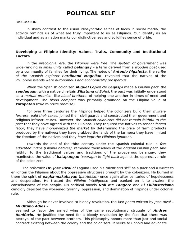 POLITICAL SELF | PDF | Philippines | Identity (Social Science)