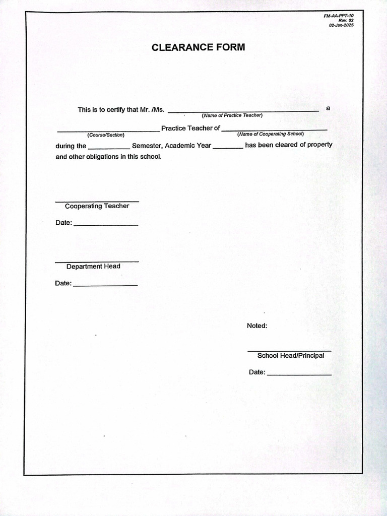 Clearance Form - Form 10 | PDF